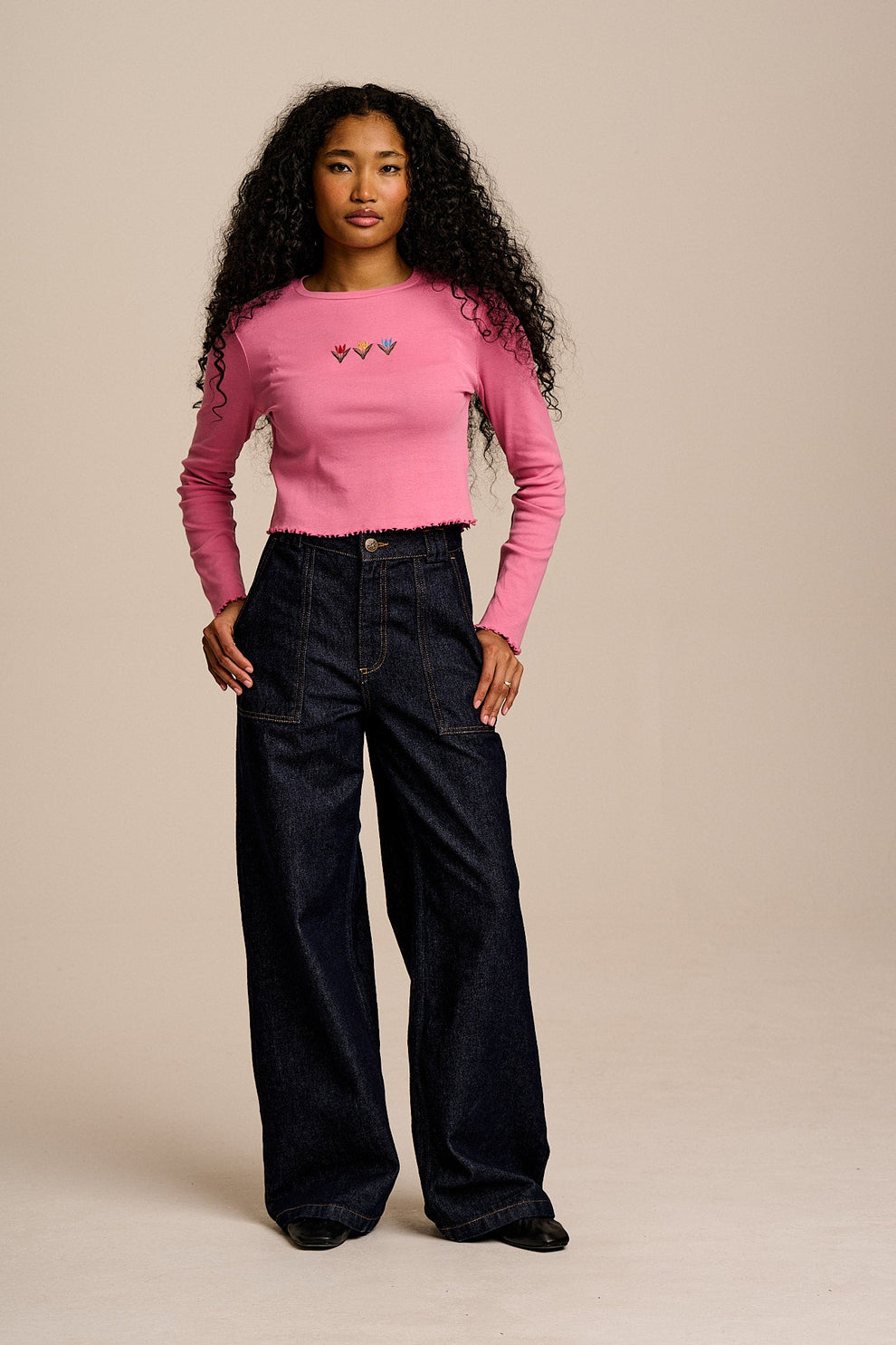 Hansel - Long Sleeve Cotton Crop Top in Pink Tulip Embroidery – Lucy ...