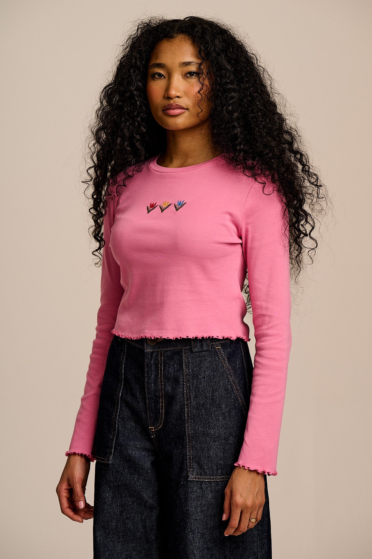 Hansel - Long Sleeve Cotton Crop Top in Pink Tulip Embroidery – Lucy ...