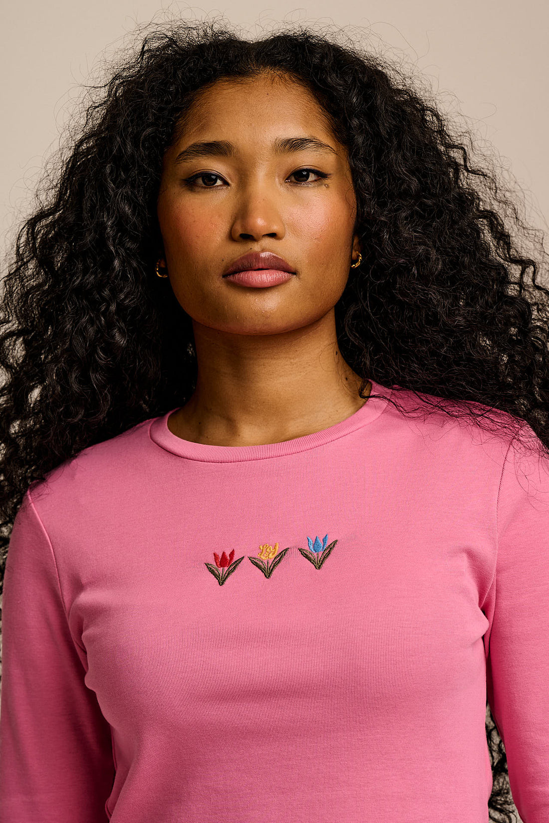 Hansel - Long Sleeve Cotton Crop Top in Pink Tulip Embroidery – Lucy ...
