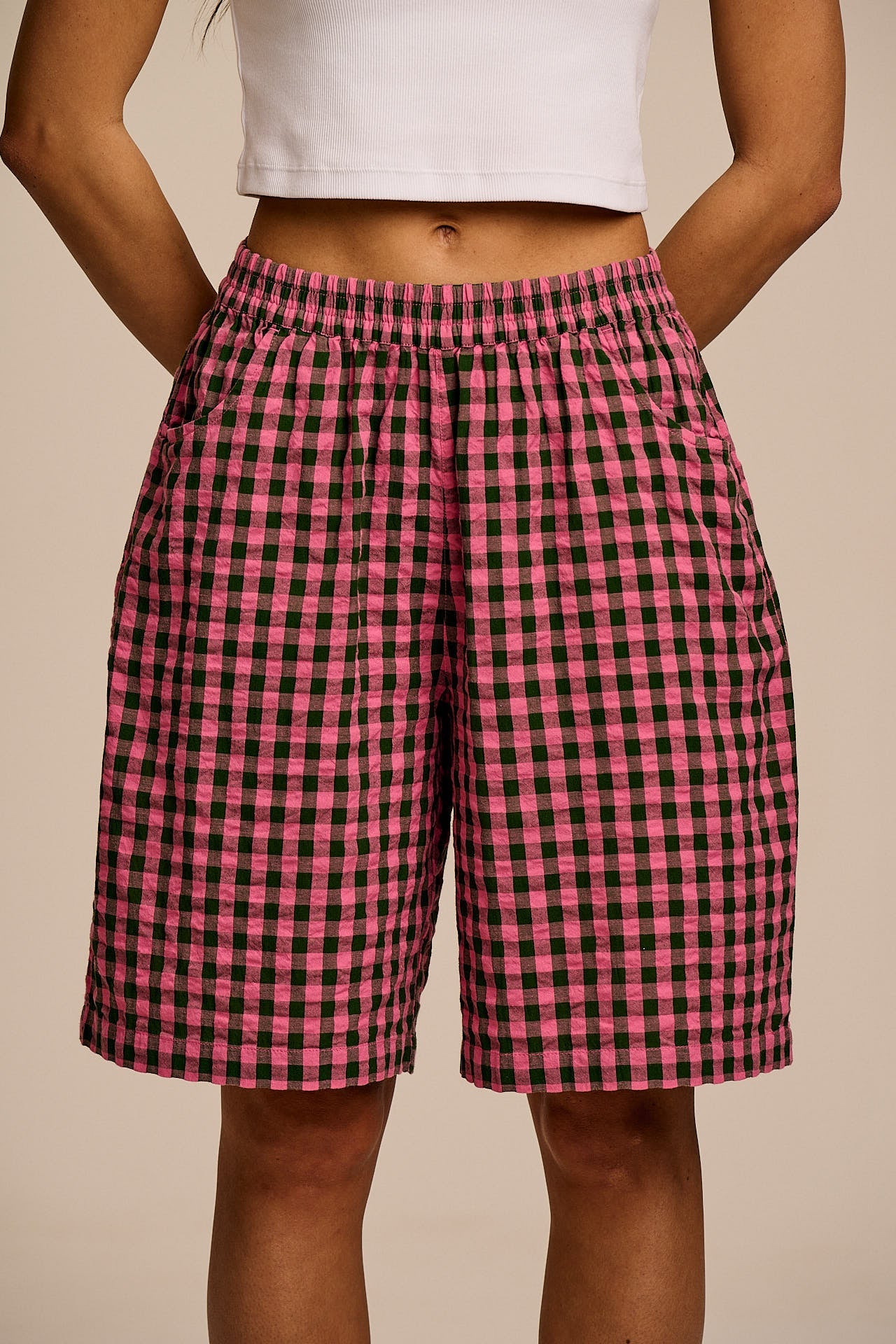 Madero - Cotton Long Shorts in Pink & Green Gingham – Lucy & Yak US